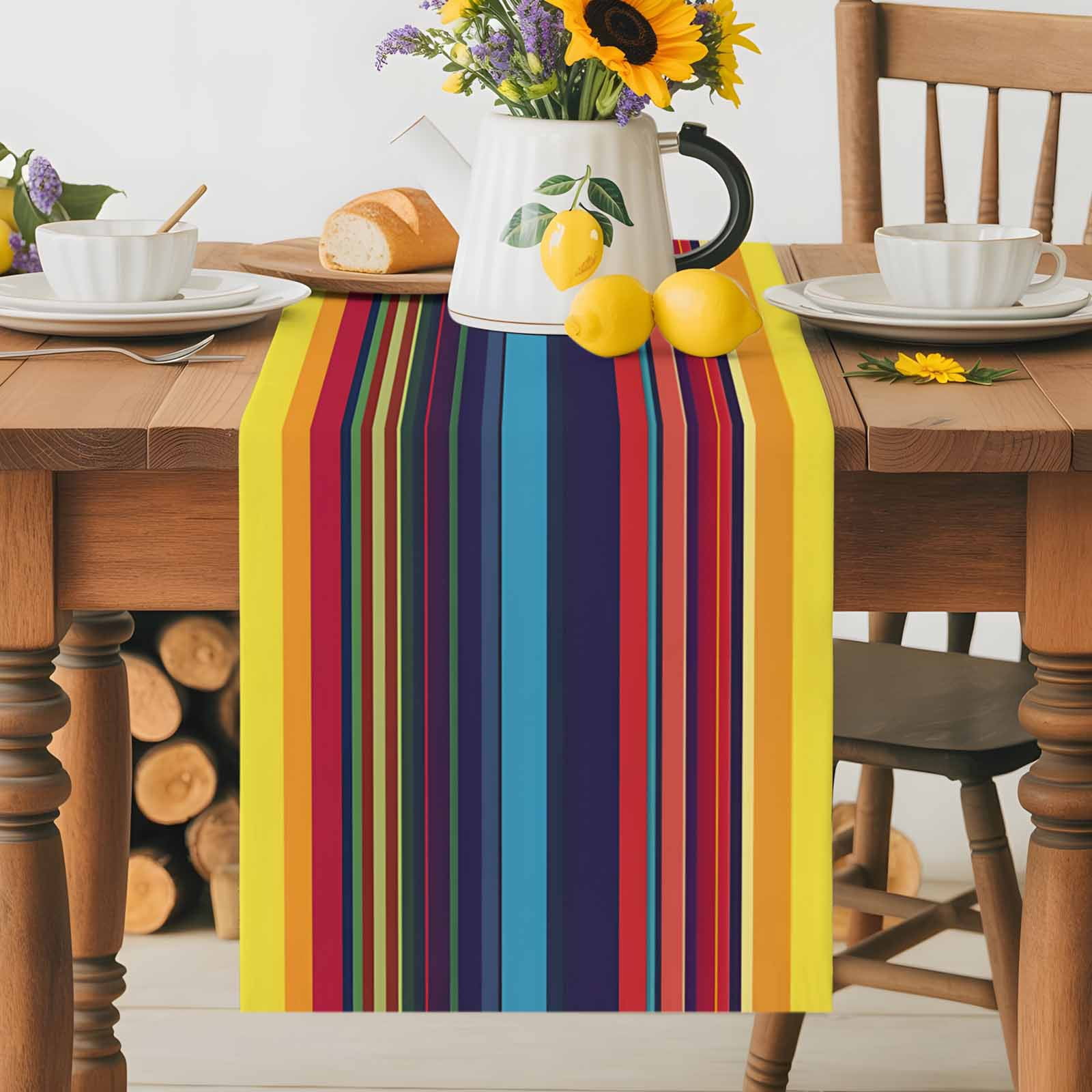 Burlap Table Runner 70 Inches Long, Colorful Mexican Stripe Non-Slip ...