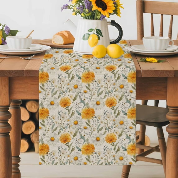 Burlap Table Runner 70 Inches Long, Country Daisy Wild Flower Non-Slip ...