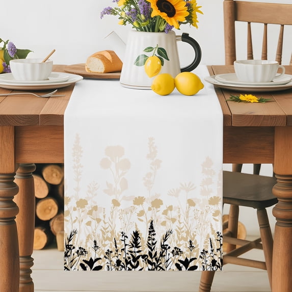 Burlap Table Runner 70 Inches Long, Country Flower Leaf Plant Non-Slip ...