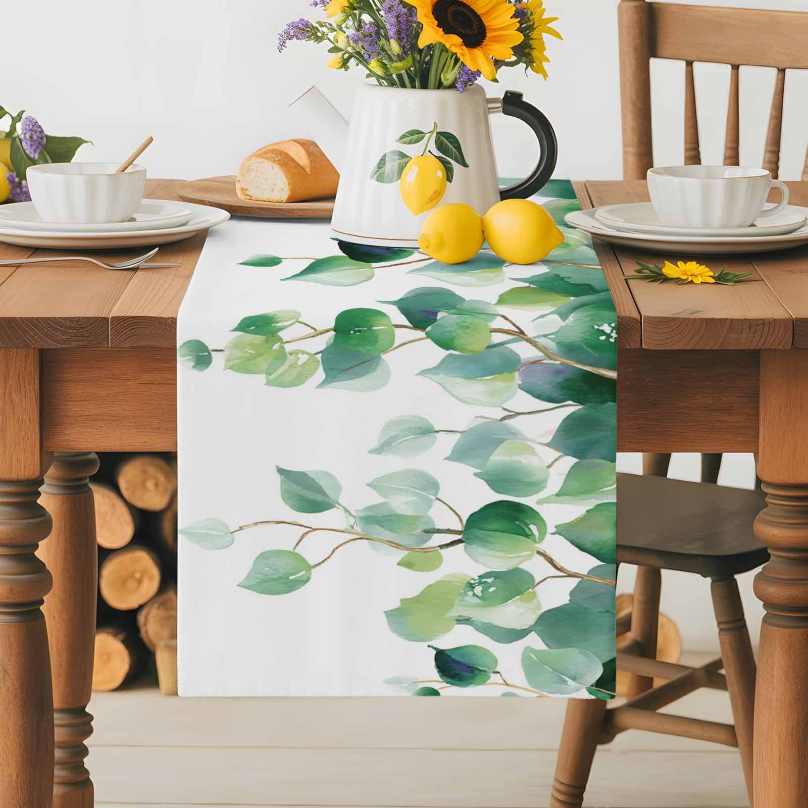 Burlap Table Runner 70 Inches Long,Country Green Eucalyptus Leaf Non ...