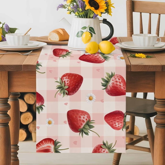 Burlap Table Runner 70 Inches Long, Country Strawberry Daisy Flower Non ...