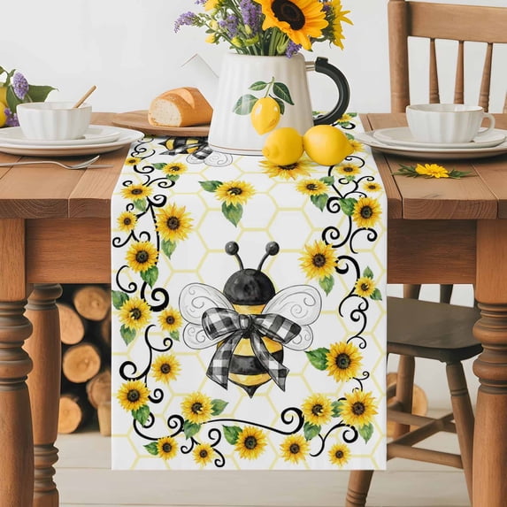 Burlap Table Runner 70 Inches Long, Country Sunflower Leaf Bee Non-Slip ...