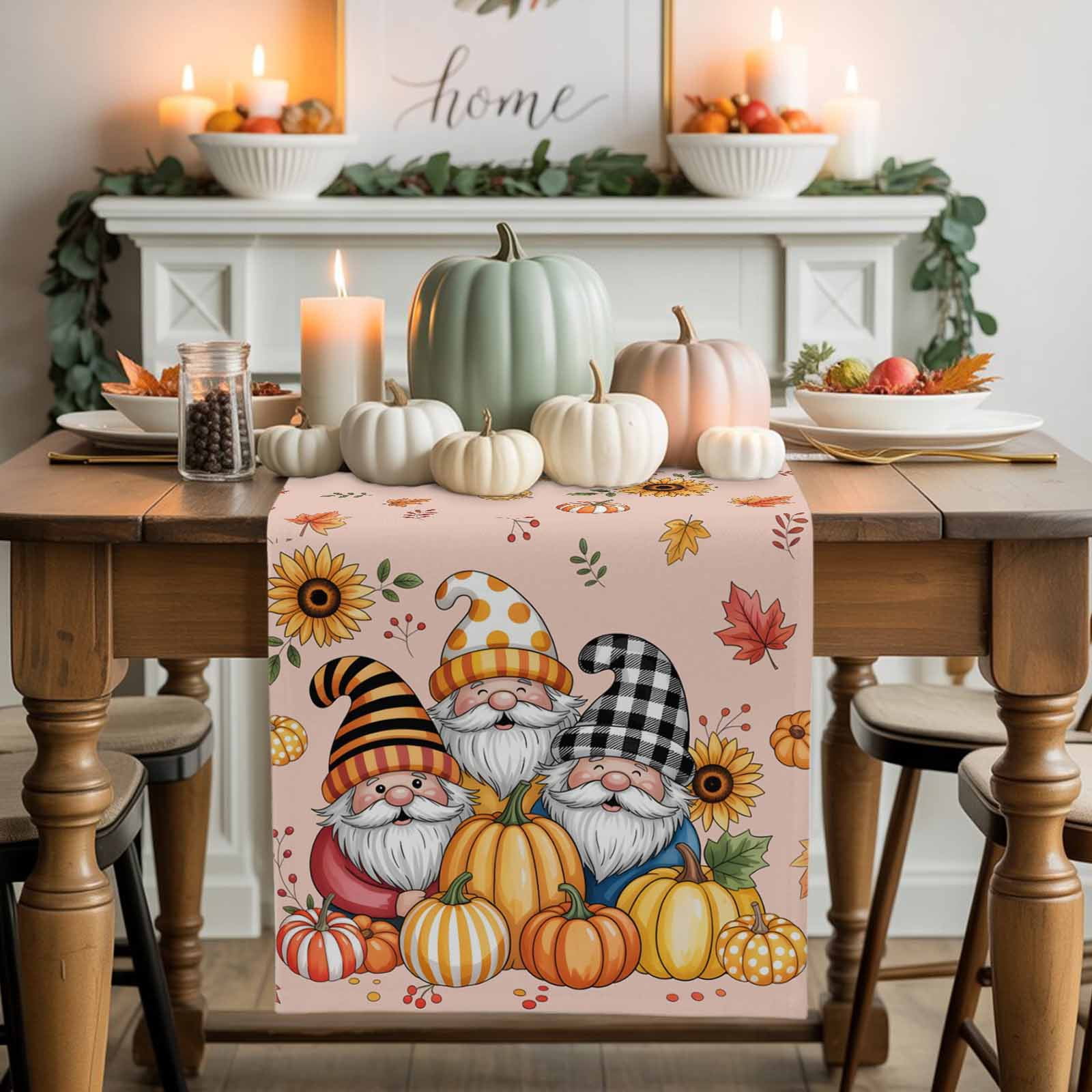 Burlap Table Runner 70 Inches Long,Cute Gnome Thanksgiving Orange ...