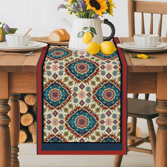 Burlap Table Runner 70 Inches Long, Damask Seamless Bohemian Retro ...