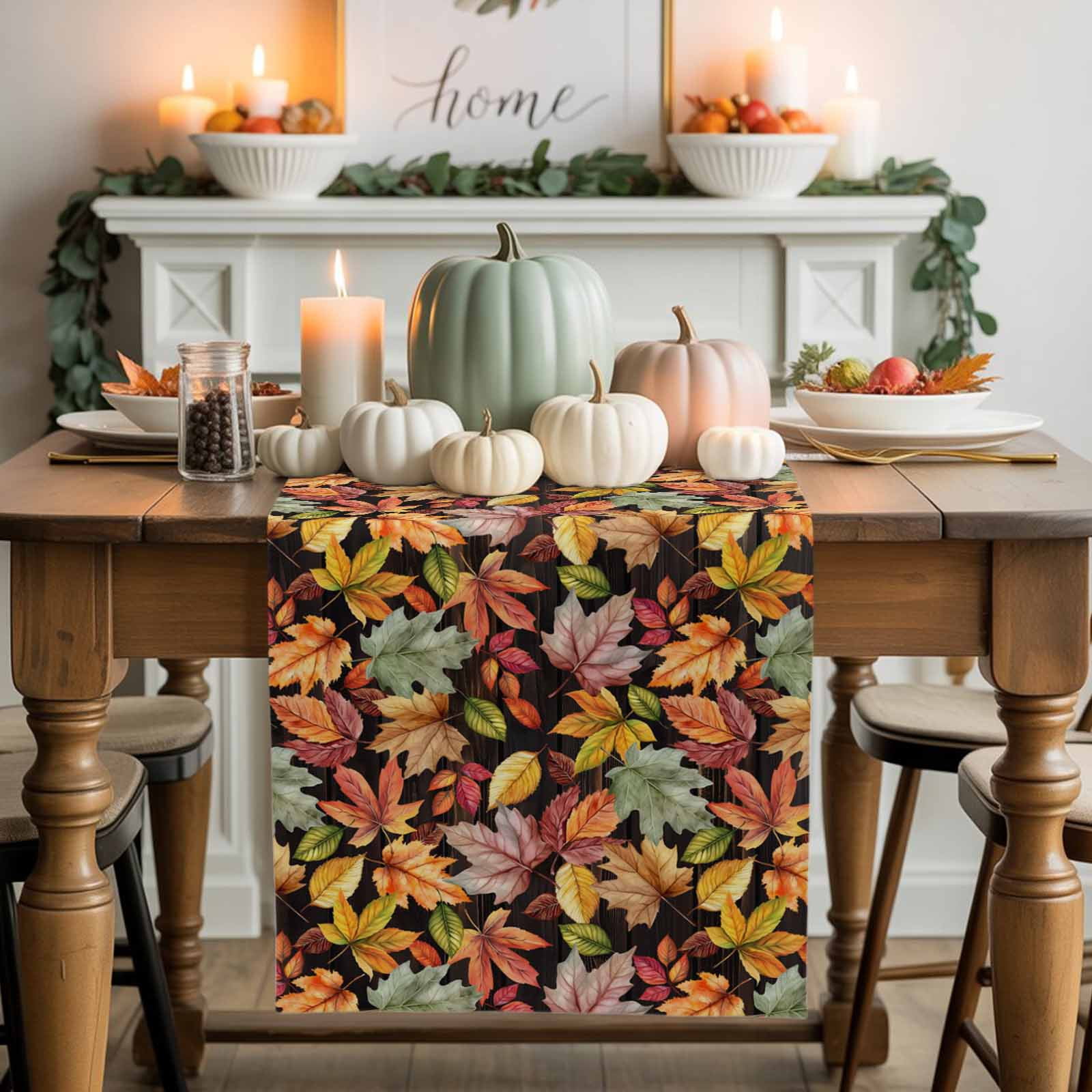 Burlap Table Runner 70 Inches Long,Fall Orange Maple Leaf Watercolor ...