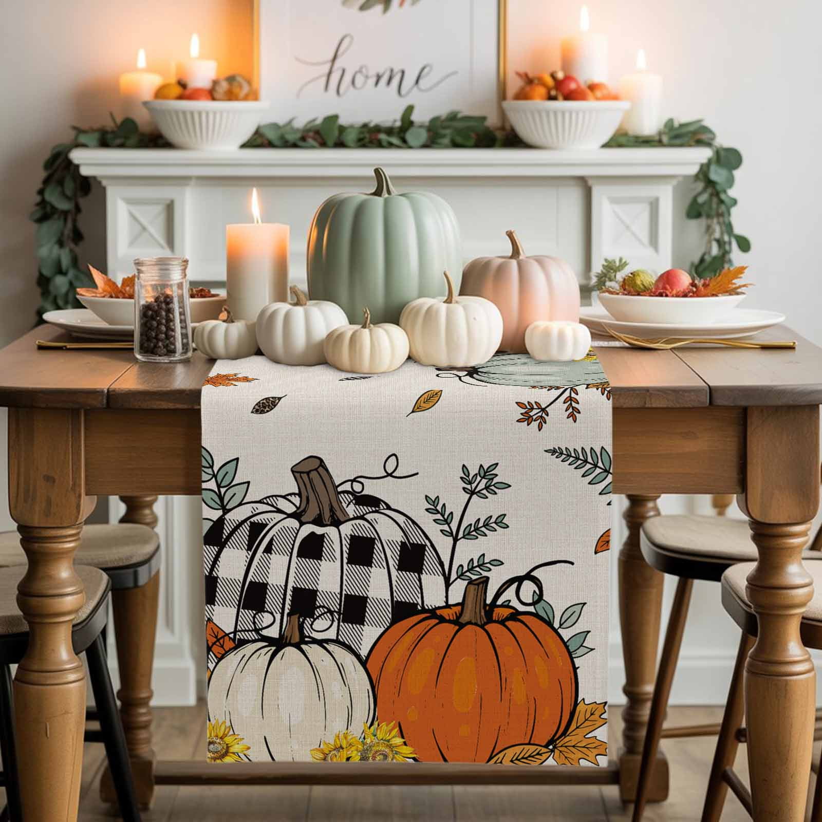 Burlap Table Runner 70 Inches Long,Fall Thanksgiving Leopard Pumpkin ...