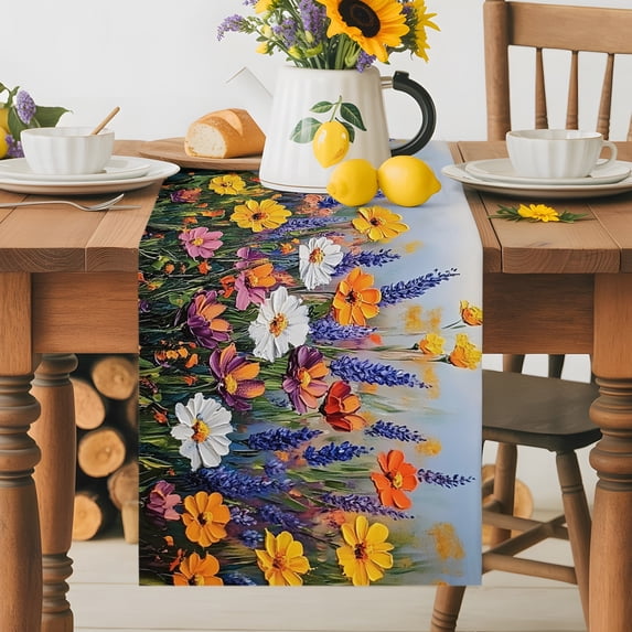 Burlap Table Runner 70 Inches Long, Farm Colorful Flower Lavender ...