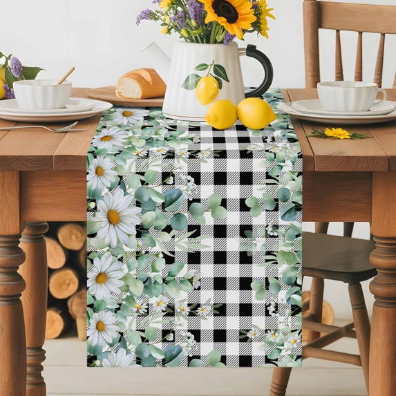 Burlap Table Runner 70 Inches Long, Farm Daisy Flower Eucalyptus Leaves ...