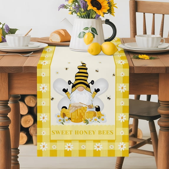 Burlap Table Runner 70 Inches Long, Farm Honeybee Gnome Non-Slip ...