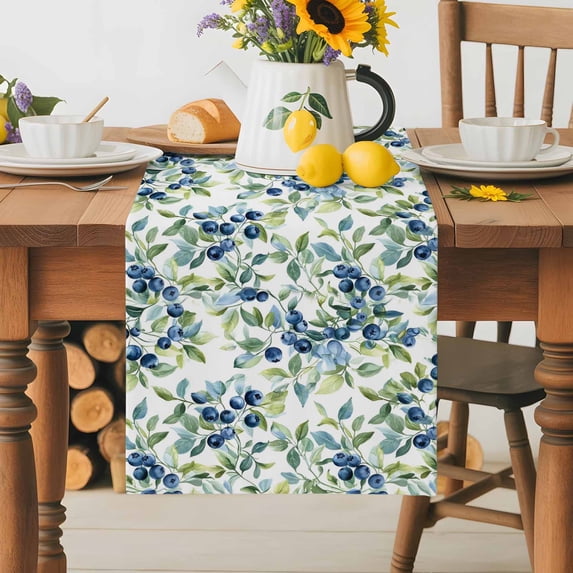 Burlap Table Runner 70 Inches Long,Farm Plant Blueberry Fruit Non-Slip ...