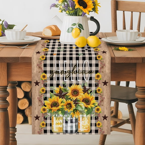 Burlap Table Runner 70 Inches Long, Farm Sunflowers in Bottle Non-Slip ...