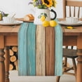 Burlap Table Runner 70 Inches Long, Farmhouse Blue Green Wood Board Non ...