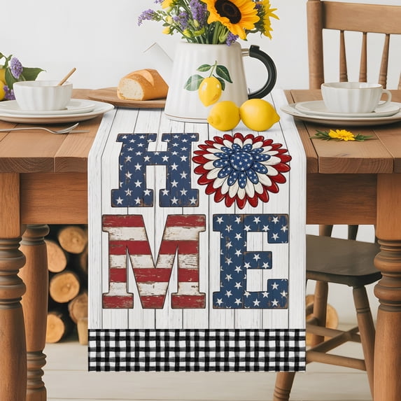 Burlap Table Runner 70 Inches Long, Farmhouse HOME Letters Flower Non ...