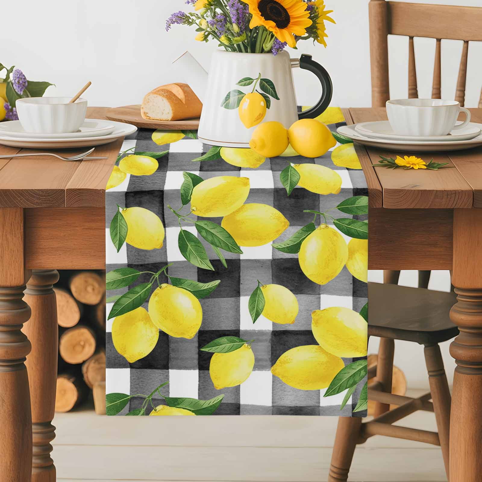 Burlap Table Runner 70 Inches Long,Farmhouse Lemon Leaf Non-Slip ...