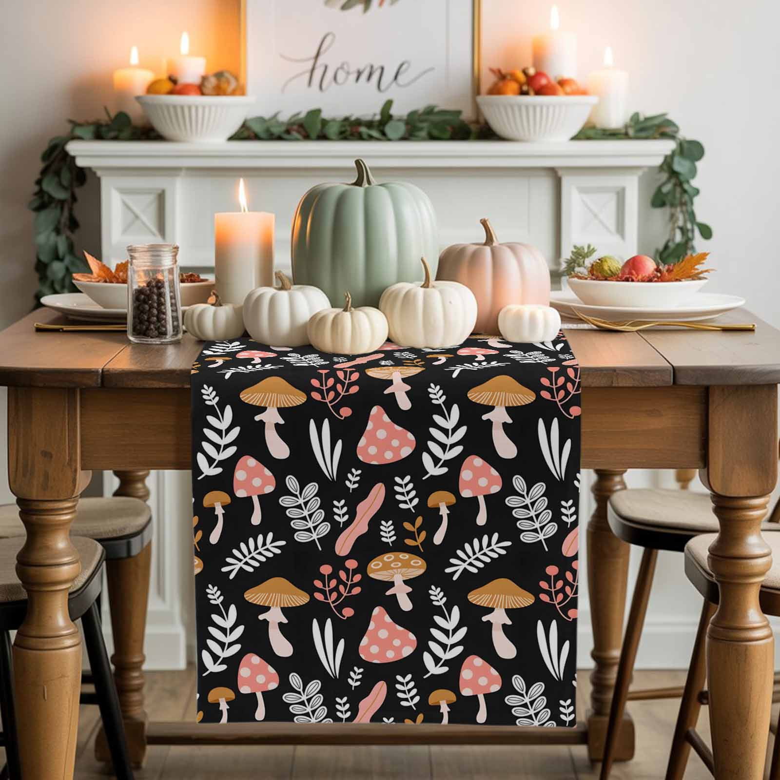 Burlap Table Runner 70 Inches Long,Farmhouse Mushroom Leaves Seamless ...