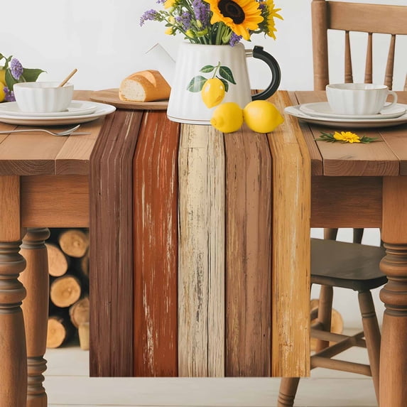 Burlap Table Runner 70 Inches Long, Farmhouse Orange Brown Wood Grain ...