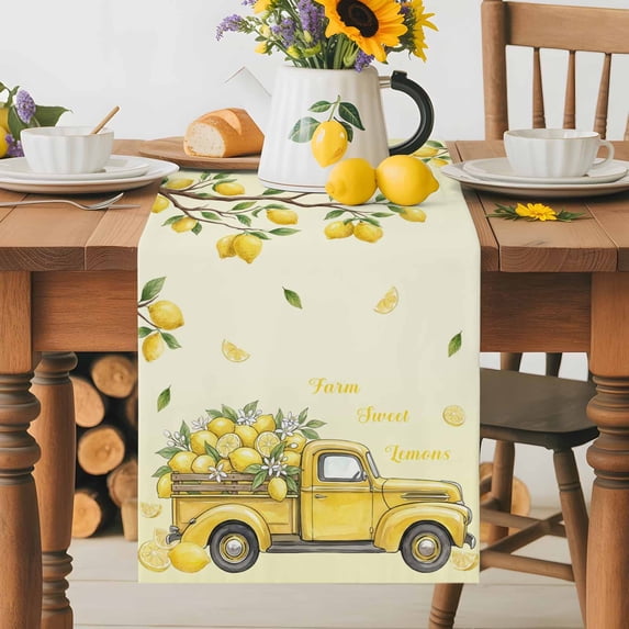 Burlap Table Runner 70 Inches Long, Farmhouse Truck with Lemon Non-Slip ...