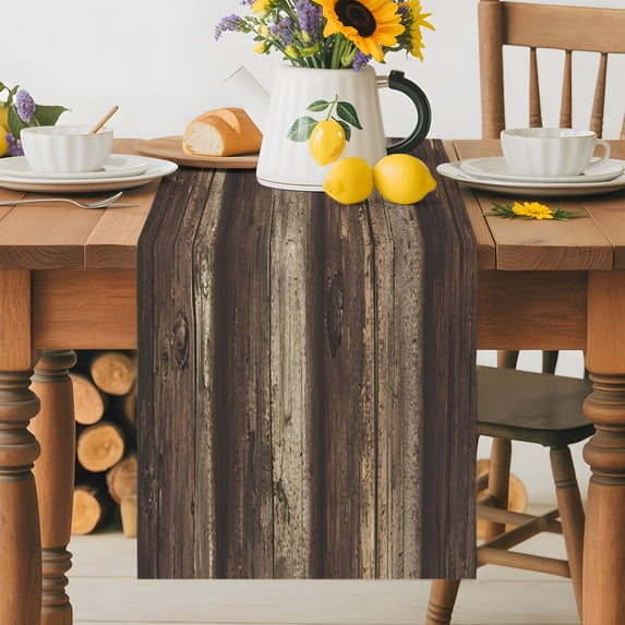Burlap Table Runner 70 Inches Long, Farmhouse Vintage Wood Grain Non ...