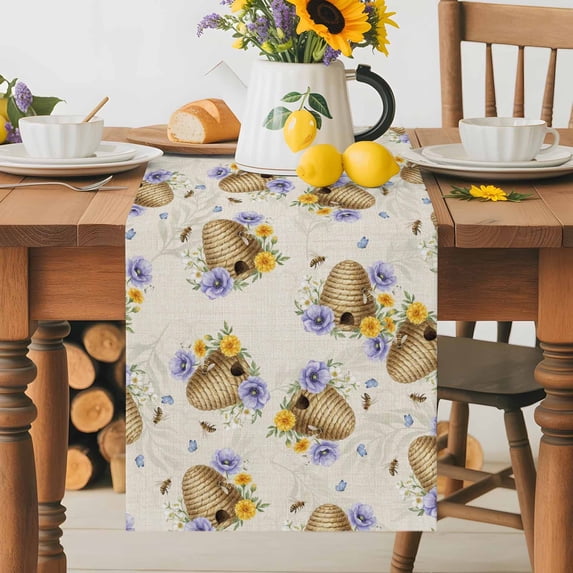Burlap Table Runner 70 Inches Long, Garden Beehives Honeybees Non-Slip ...