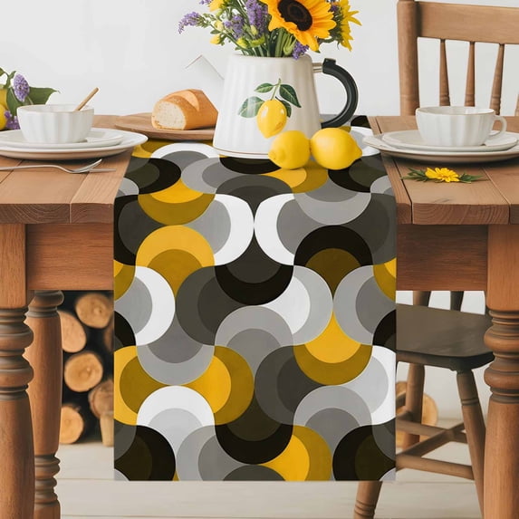 Burlap Table Runner 70 Inches Long, Geometric Black Yellow Gray Non ...