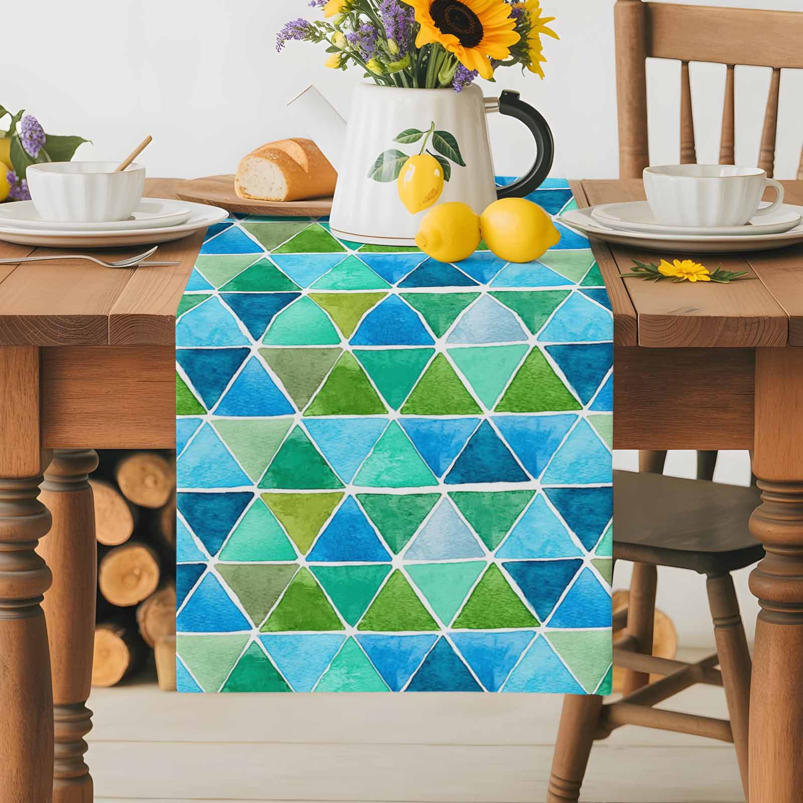 Burlap Table Runner 70 Inches Long, Green Blue Gradient Non-Slip ...