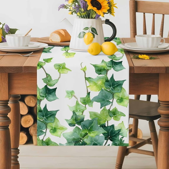 Burlap Table Runner 70 Inches Long, Green Leaf Vine Non-Slip Kitchen ...