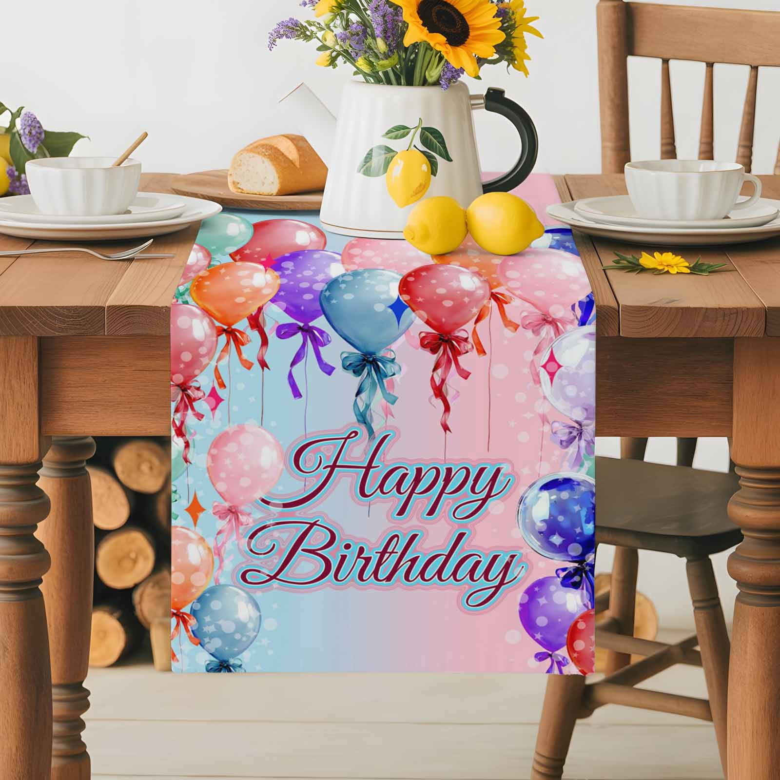 Burlap Table Runner 70 Inches Long, Happy Birthdays Words Non-Slip ...