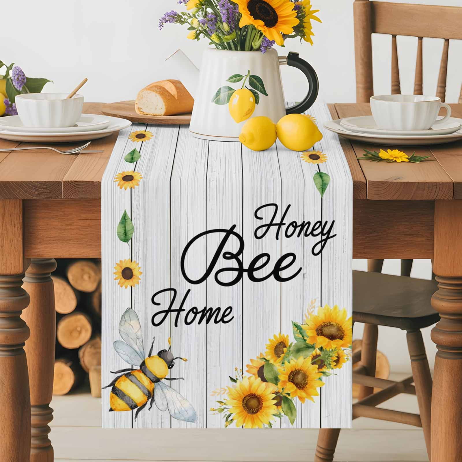 Burlap Table Runner 70 Inches Long, Honey Bee Home Words Farm ...