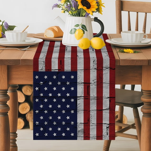 Burlap Table Runner 70 Inches Long, Independence Day American Flag Non ...