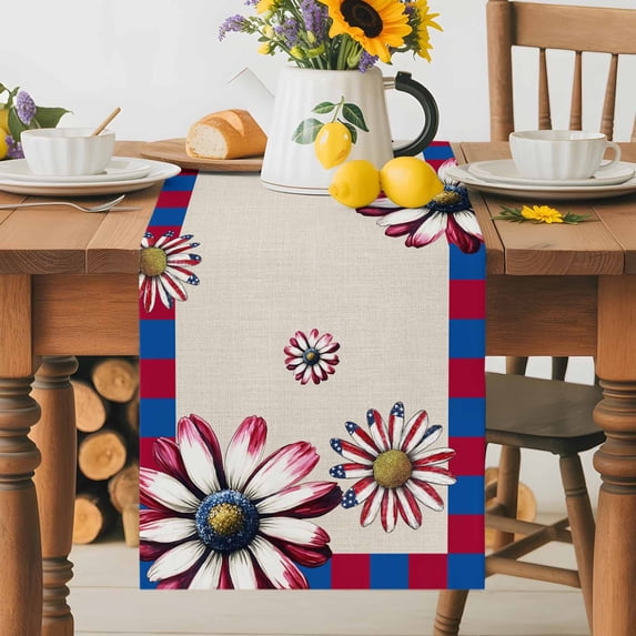 Burlap Table Runner 70 Inches Long, Independence Day Flower Daisy ...