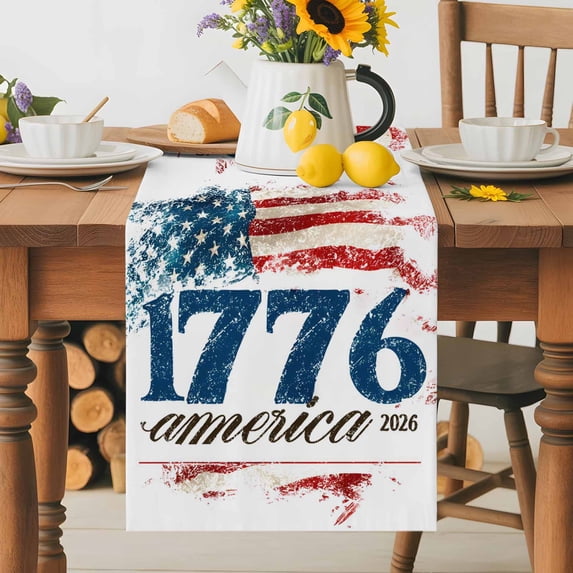 Burlap Table Runner 70 Inches Long, Independence Day Patriotic Flag Non ...