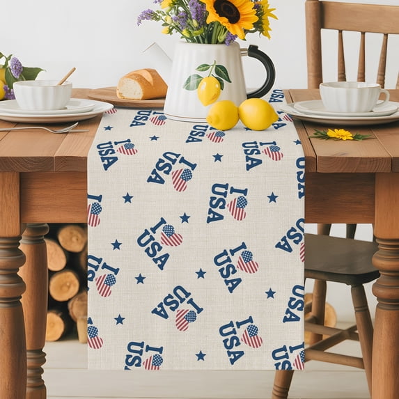 Burlap Table Runner 70 Inches Long, Independence Day Patriotic Stars ...