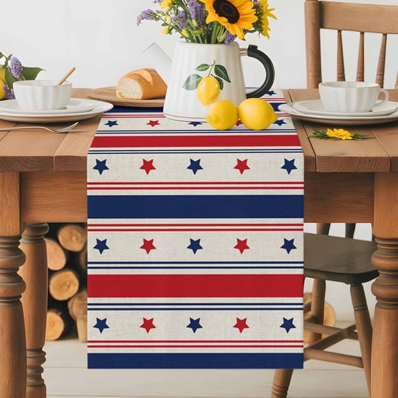 Burlap Table Runner 70 Inches Long, Independence Day Red Blue Star ...