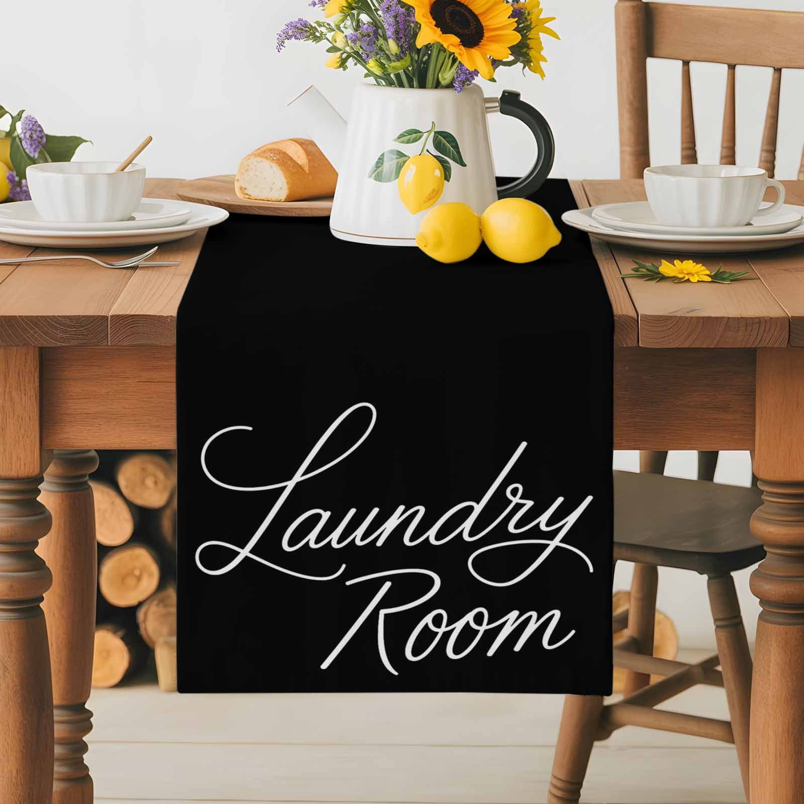 Burlap Table Runner 70 Inches Long,Laundry Room Words Non-Slip Kitchen ...