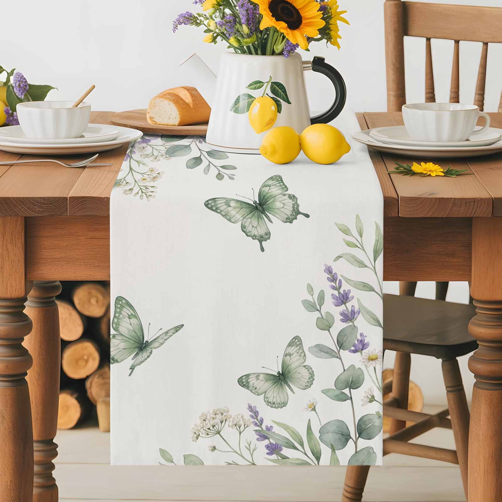 Burlap Table Runner 70 Inches Long, Lavender Country Fern Eucalyptus ...