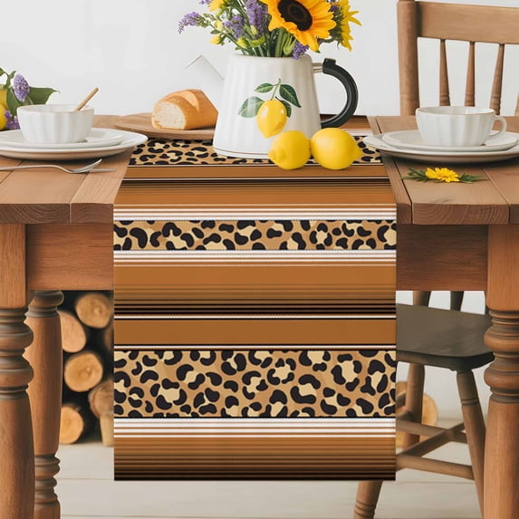Burlap Table Runner 70 Inches Long, Leopard Brown Mexican Stripes Non ...