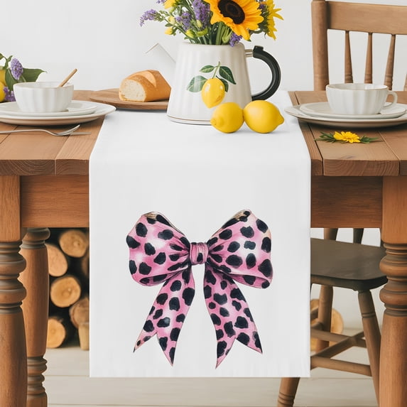 Burlap Table Runner 70 Inches Long, Leopard Print Bow Non-Slip Kitchen ...