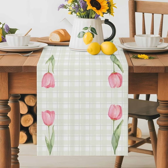 Burlap Table Runner 70 Inches Long, Light Yellow Lattice Spring Tulip ...