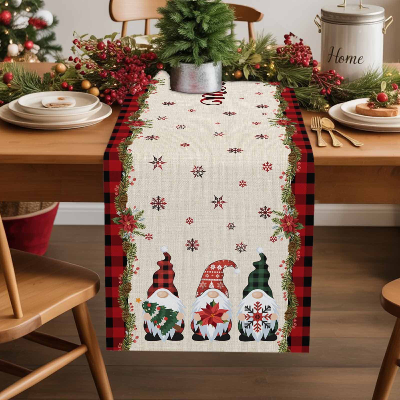 Burlap Table Runner 70 Inches Long,Merry Christmas Gnome on Beige Non ...