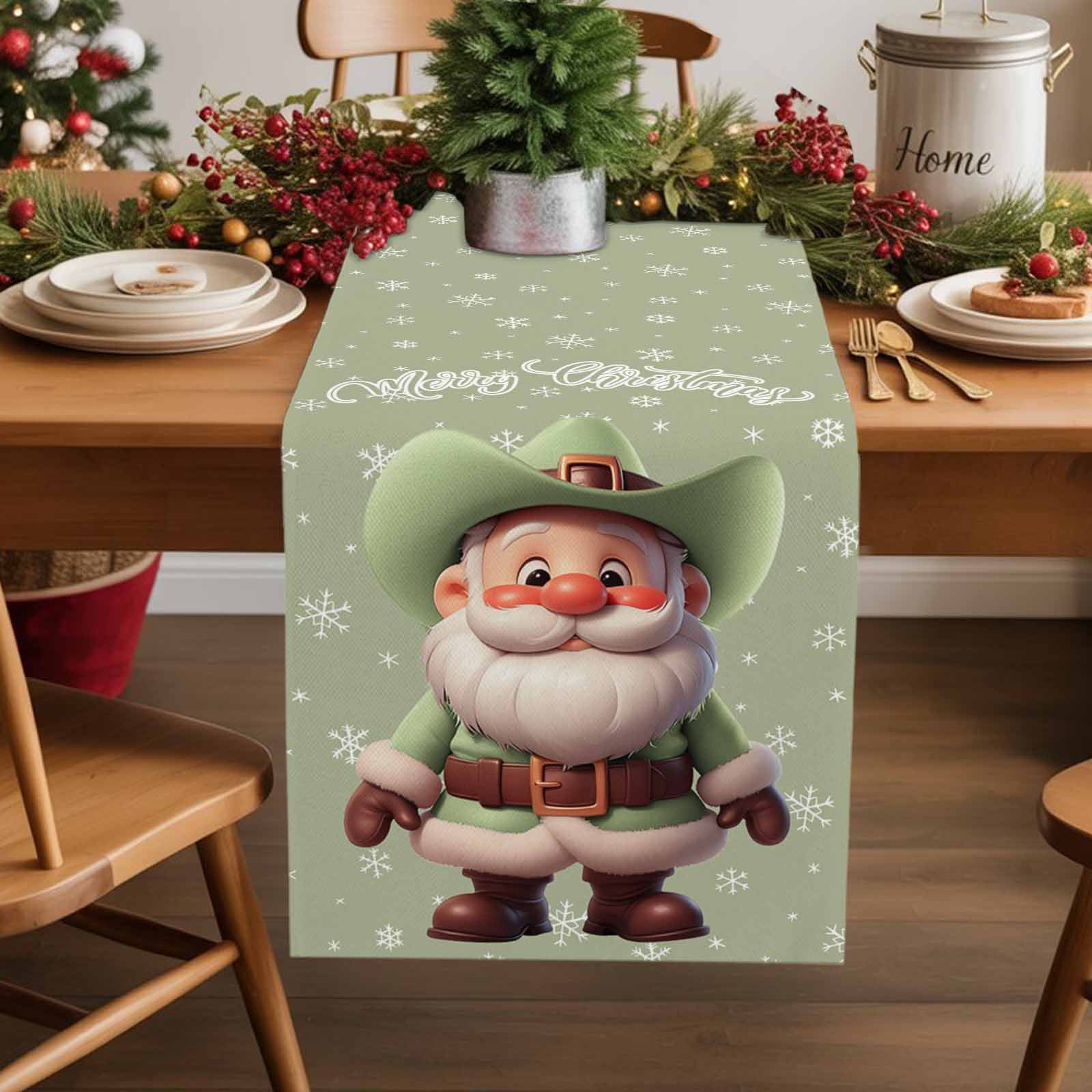 Burlap Table Runner 70 Inches Long,Merry Christmas Santa Claus Western ...