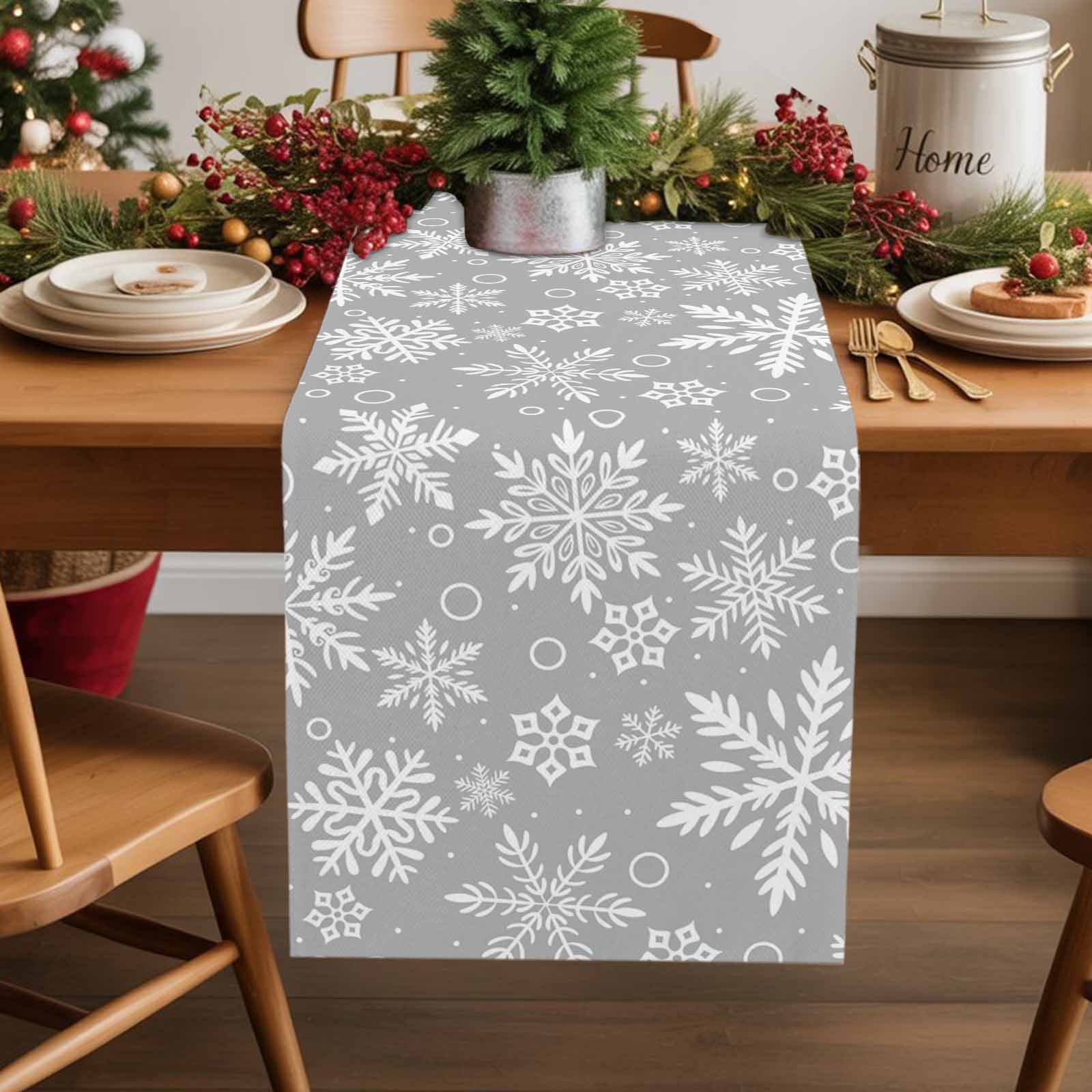 Burlap Table Runner 70 Inches Long,Merry Christmas Snow Texture Non ...