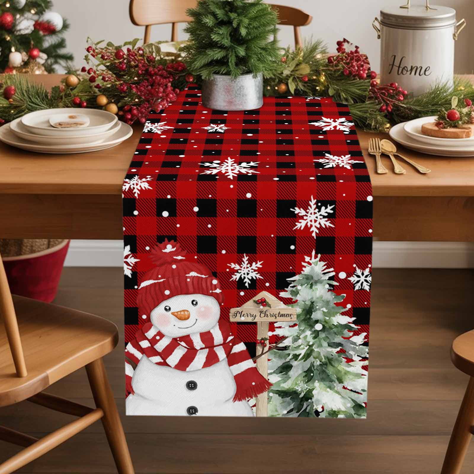 Burlap Table Runner 70 Inches Long,Merry Christmas Tree Snowman Non ...