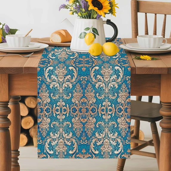 Burlap Table Runner 70 Inches Long, Mid Century Vintage Flower Texture ...