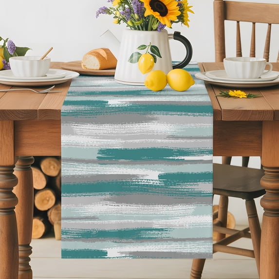 Burlap Table Runner 70 Inches Long, Modern Blue Gray Gradient Line Non ...
