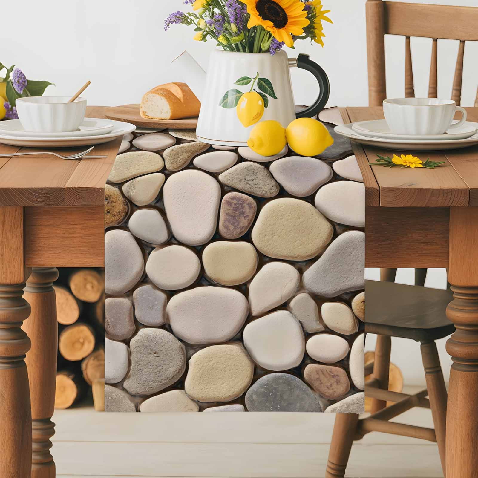 Burlap Table Runner 70 Inches Long,Modern Cobblestone Texture Art Non ...