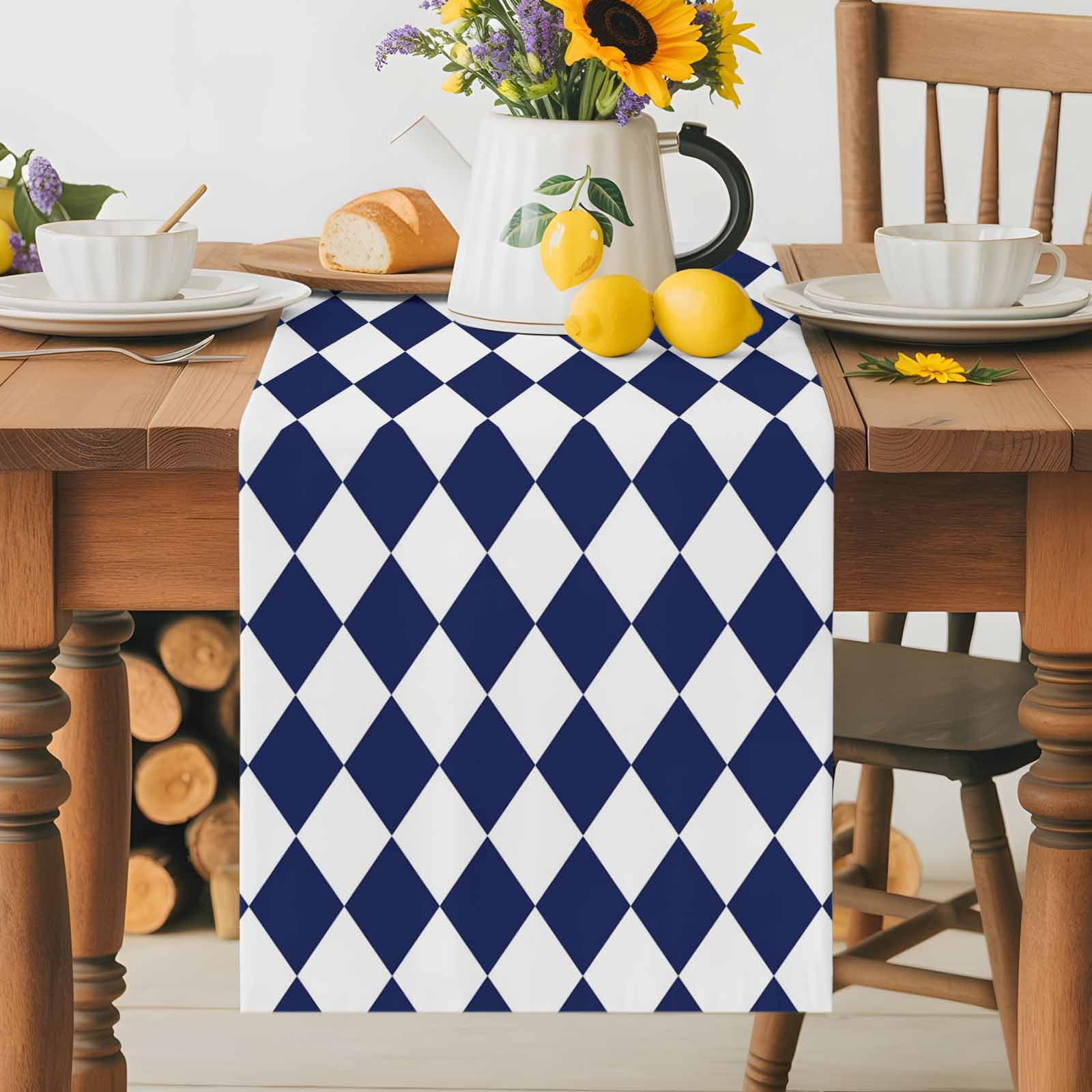 Burlap Table Runner 70 Inches Long, Modern Geometric Buffalo Plaid Non ...