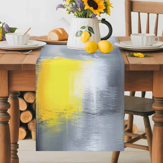 Burlap Table Runner 70 Inches Long, Modern Minimalist Yellow Gray Non ...