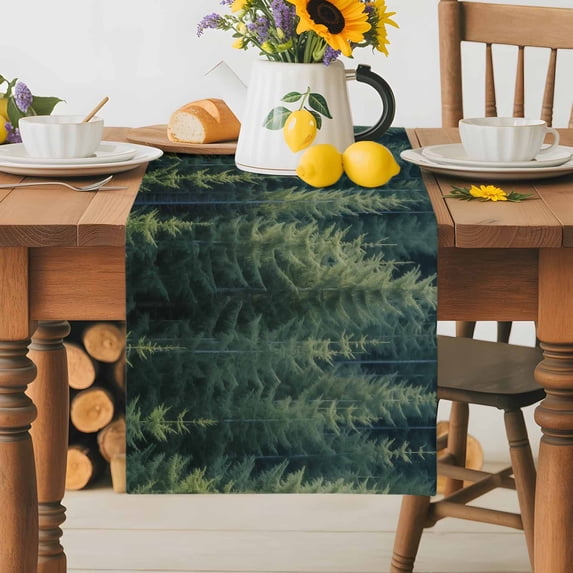 Burlap Table Runner 70 Inches Long, Nature Green Forest Pine Tree Non ...