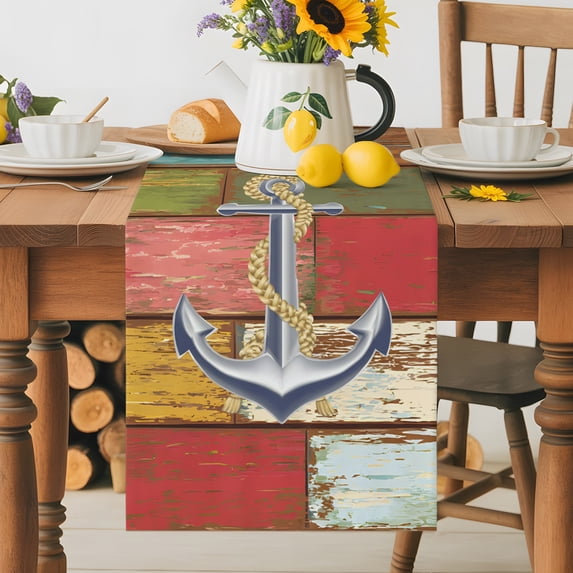 Burlap Table Runner 70 Inches Long, Nautical Anchor Marine Non-Slip ...