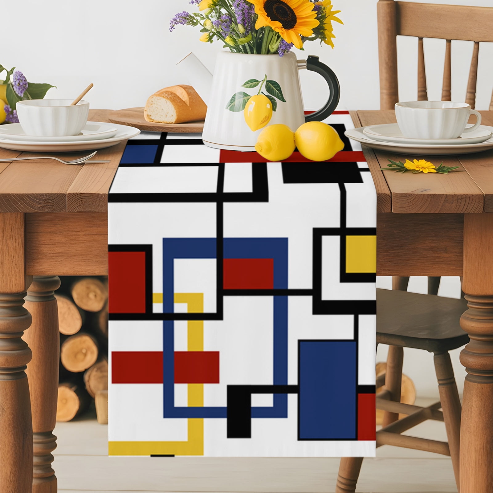 Burlap Table Runner 70 Inches Long, Nordic Retro Geometric Art Non-Slip ...